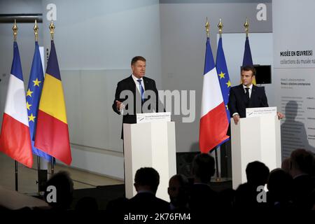 President of Romania Klaus Iohannis and Emmanuel Macron visit an ...