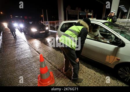 Demonstration of yellow vests and blockage or slowing down of car ...