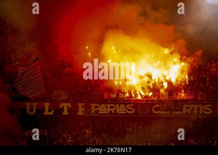 PSG fans light flares during the Champions League final soccer match ...