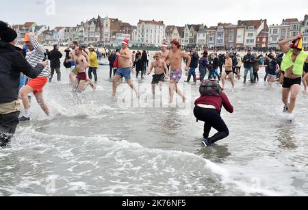 People enjoy the New Year's Bathing Ritual around France on New Year's ...