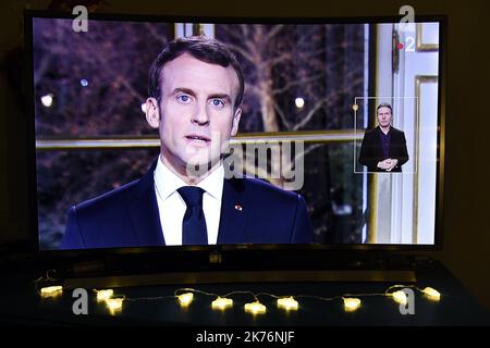 French president Emmanuel Macron wishes for New Year on television ...
