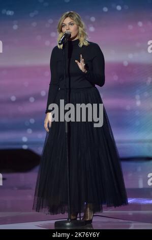 French singer Louane performs during the half timeof the Six Nations ...