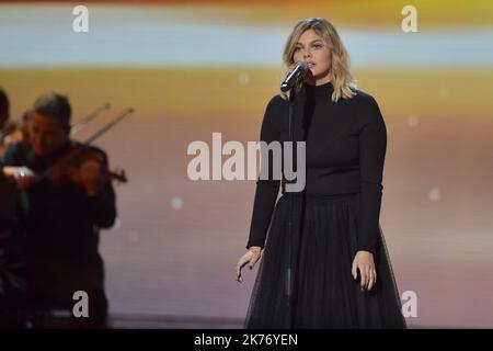 French singer Louane performs during the half timeof the Six Nations ...