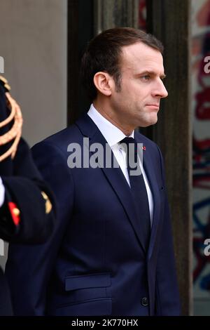 French President Emmanuel Macron at the Palais de l'Elysee on February ...