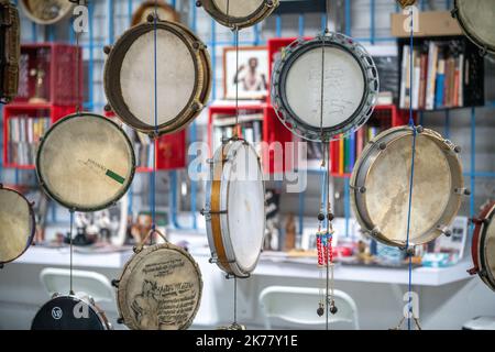 Hand drums for bomba on display at Museum Stock Photo - Alamy