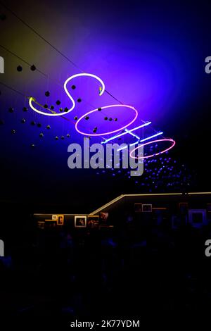 Atmospheric and illuminating neon Soho lettered sign at night time in ...