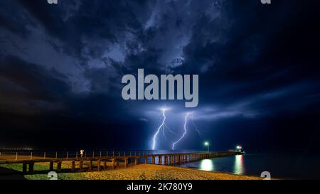 Lightning storm over Port Phillip Bay in Melbourne Australia Stock ...