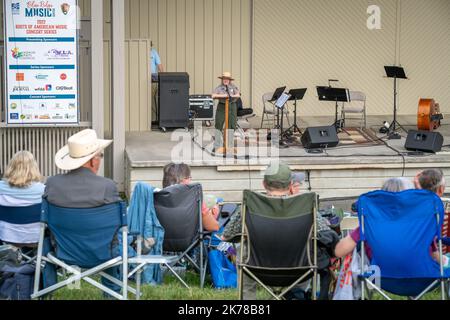 Park ranger speaking on stage at Blue Ridge Music Center Stock Photo ...
