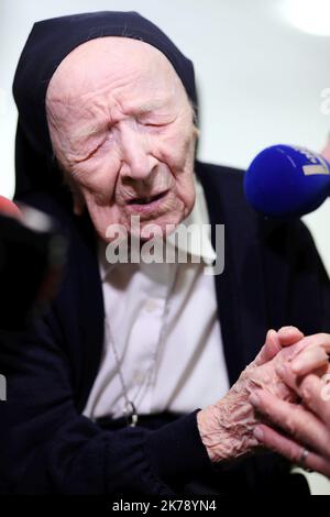 Lucile Randon also known as Sister Andre is seen photographed. She is ...