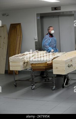 Mulhouse, France, april 2nd 2020 - The morgue in Mulhouse. Alsace is ...