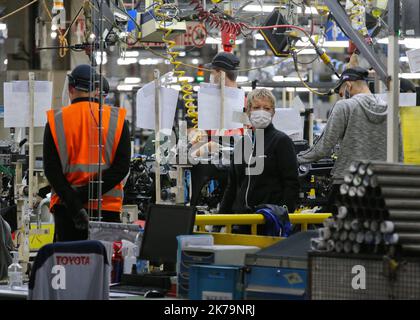 Onnaing, France, May 19, 2020. Staff of Toyota working at the ...