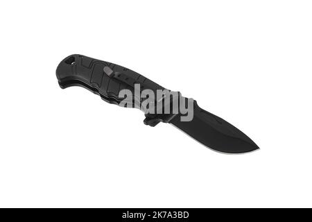 Pocket black folding knife isolate on white background. Compact metal ...