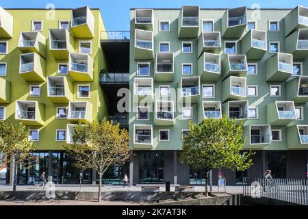 Copenhagen, Denmark - Sept 2022: Modern green yellow cube buildings ...