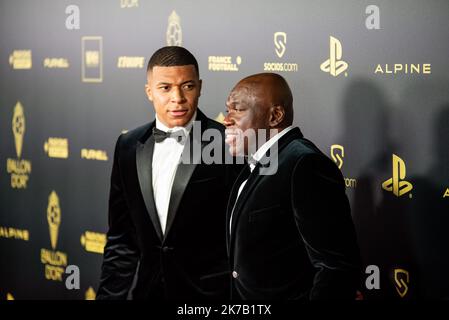 Kylian Mbappe and his father Wilfrid Mbappe during the red carpet ...