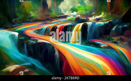 Multicolored colored magical rainbow colored river. Digital ...