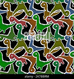 Dinosaur animals seamless cartoon doodle monsters pattern for wrapping ...