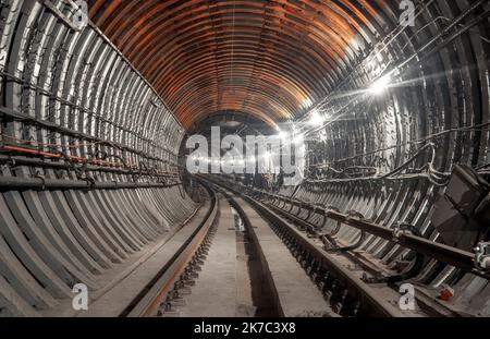 New construction of an underground subway tunnel. Circular section ...