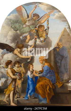 Laurent de La Hyre Saint Dominik and St. Katharina receive the rosary ...