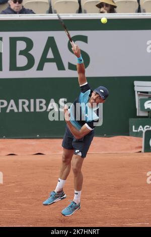 Frances Tiafoe, of the United States, serves to Martin Damm, of the ...