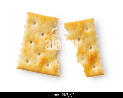 Broken crackers placed on a white background. Viewed from above Stock ...