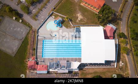 Aerial view of the swimming complex. It's a monumental sports ...