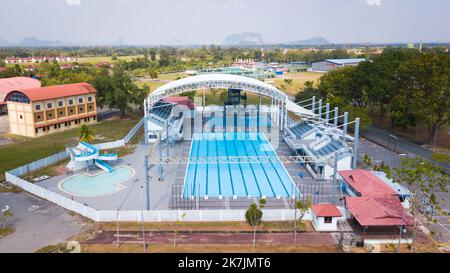 Aerial view of the swimming complex. It's a monumental sports ...