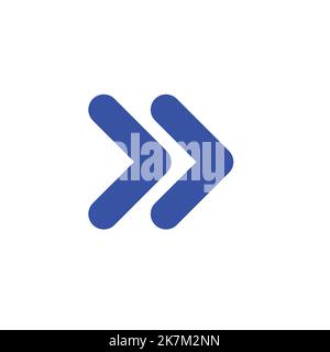 blue double arrow icon pointing to right on white background Stock ...