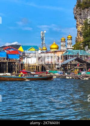Aerial view of Ko Panyi or Koh Panyee muslim fishing village in Phang ...