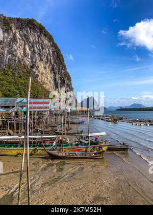 Aerial view of Ko Panyi or Koh Panyee muslim fishing village in Phang ...