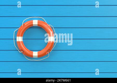 Orange lifebuoy ring on the blue floor Stock Photo - Alamy