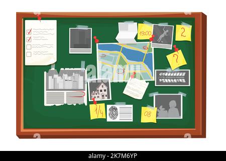 Investigation wall. Detective board elements for clues search ...