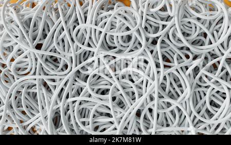 A tangled pile of string or wire. Confusion and thought process concept ...