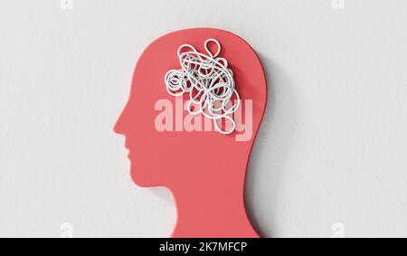 Mental health concept. tangled chaotic brain vs logical brain ...