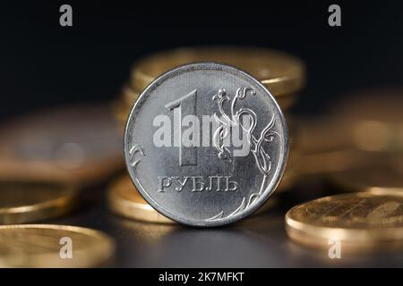 Russian rouble coin on dark background close up Stock Photo - Alamy