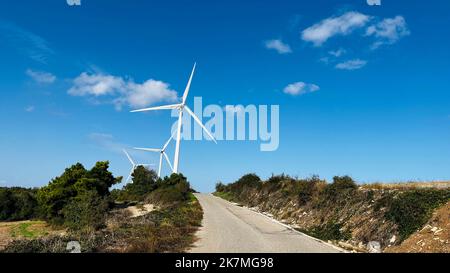 Green energy produced with windmills in the mountains of Catalonia ...