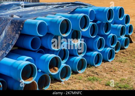 Blue PVS plastic pipe is introduced drainage system of home ...