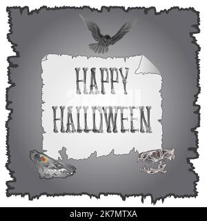 Happy Halloween inscription of bones and skulls holiday background ...