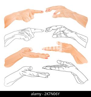 Human hands drawing and outline set two vector illustration Stock ...