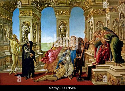 The Calumny of Apelles panel painting in tempera by Sandro Botticelli ...
