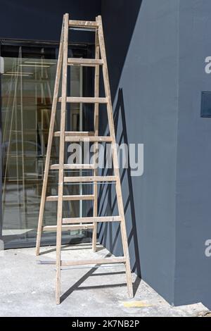 Tall Wooden Ladder at Building Exterior Construction Work Stock Photo ...