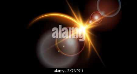 Gold Eclipse with Lens Flare. Isolated on Transparent Background ...