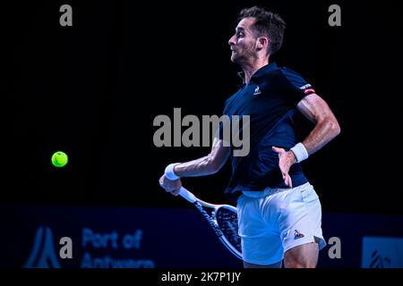 French Constant Lestienne pictured in action during the men's singles ...