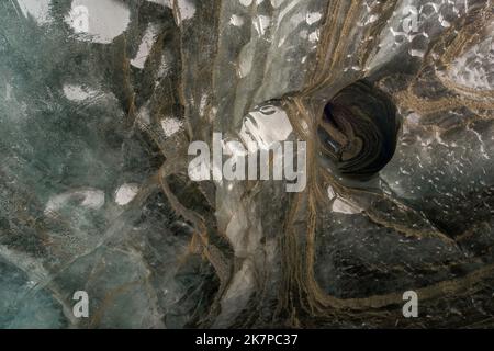 Ice cave ceiling formations, Katla Ice Cave, Ktlujkull Glacier, Iceland ...
