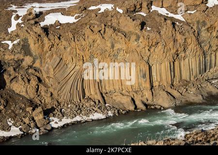 Columnar basalt columns below Aldeyjarfoss Falls, Bardardalur valley ...