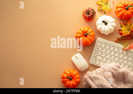 Autumn office workspace. Autumn flat lay background Stock Photo - Alamy
