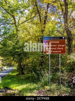 Entrance sign to New River Gorge National Park and Preserve in West ...