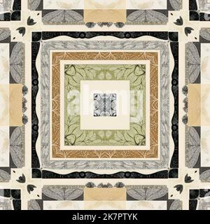 Forest green decorative damask seamless pattern. Geometric kaleidoscope ...