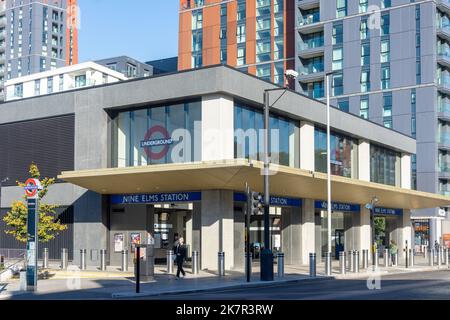 Nine Elms underground, tube station roundel sign in London England ...