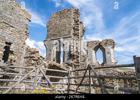 Corfe castle ruins overlook quaint village in Southern England Stock ...