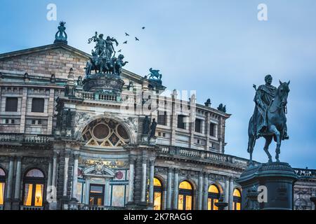 Semper Opera House Dresden illuminated at evening, Germany Stock Photo ...